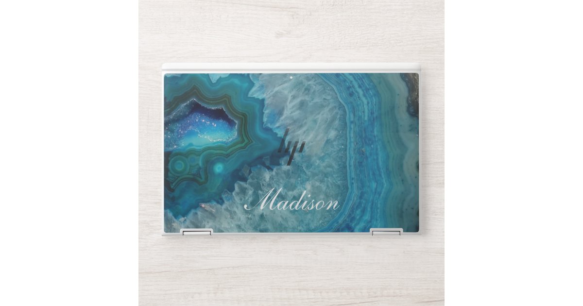 Turquoise Blue Agate Geode Monogram Name HP Laptop Skin | Zazzle