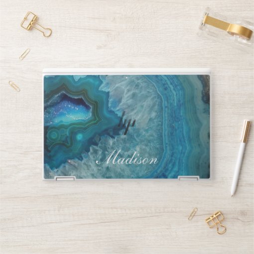 Turquoise Blue Agate Geode Monogram Name HP Laptop Skin | Zazzle