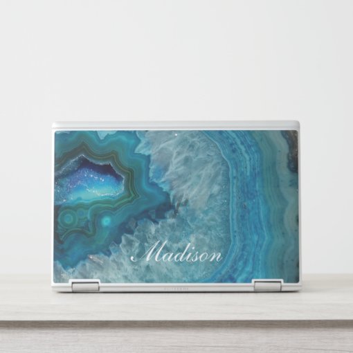Turquoise Blue Agate Geode Monogram Name HP Laptop Skin | Zazzle
