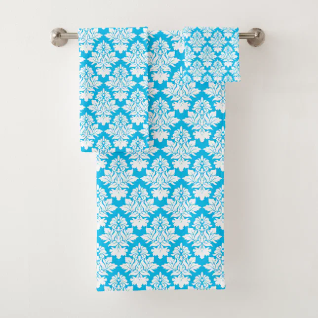 Turquoise Blue and White Damask Bath Towel Set | Zazzle