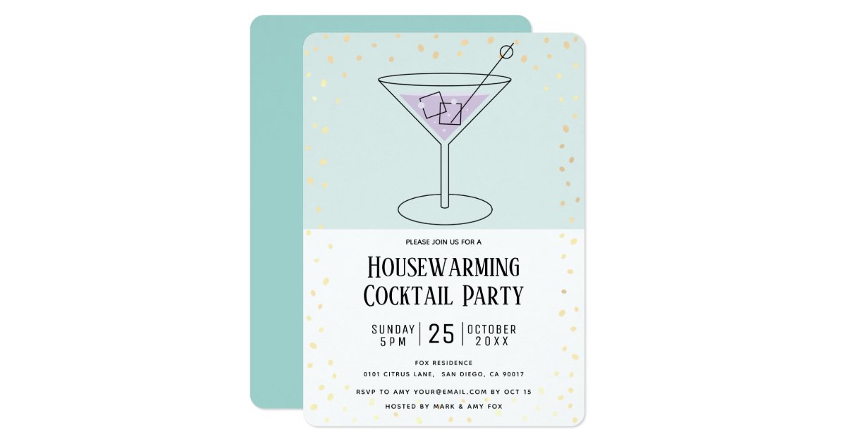 Turquoise Blue Block Housewarming Cocktail Party Invitation | Zazzle.com
