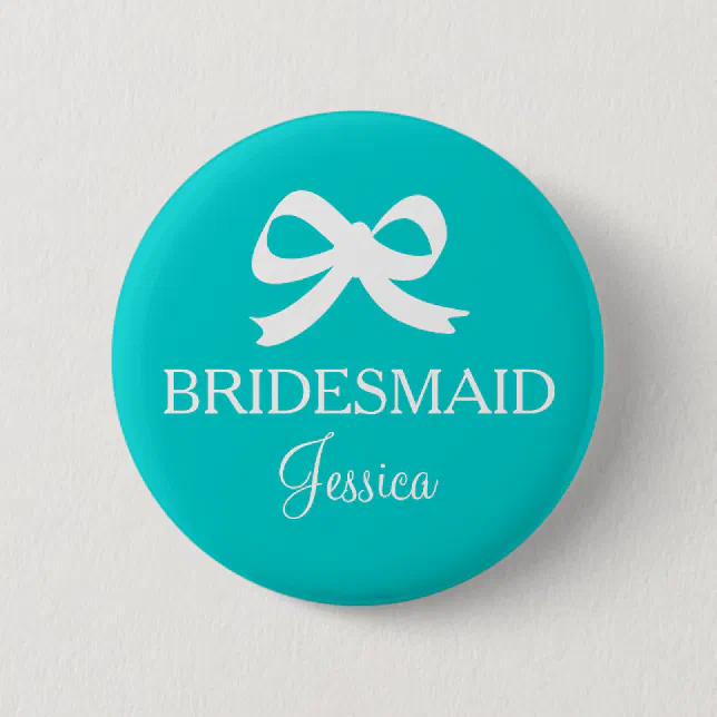 Turquoise blue bridesmaid button for wedding party | Zazzle