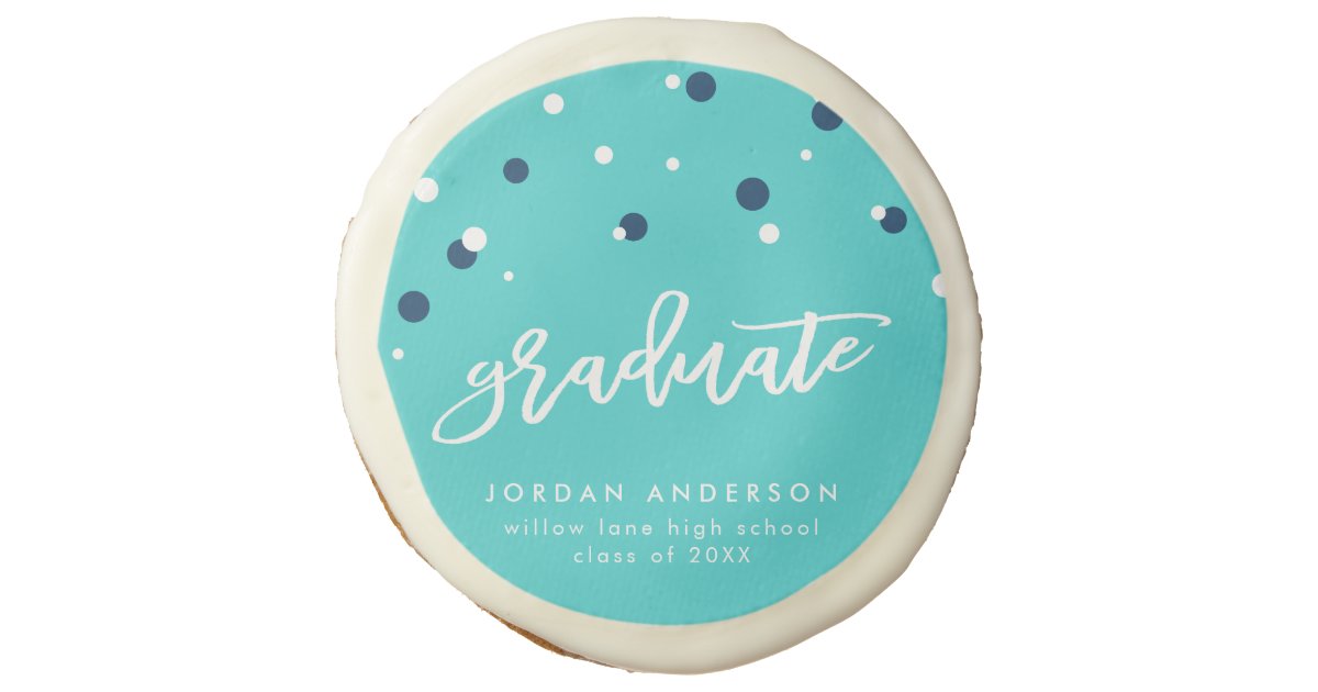 Turquoise Blue Confetti Graduate Graduation Sugar Cookie | Zazzle