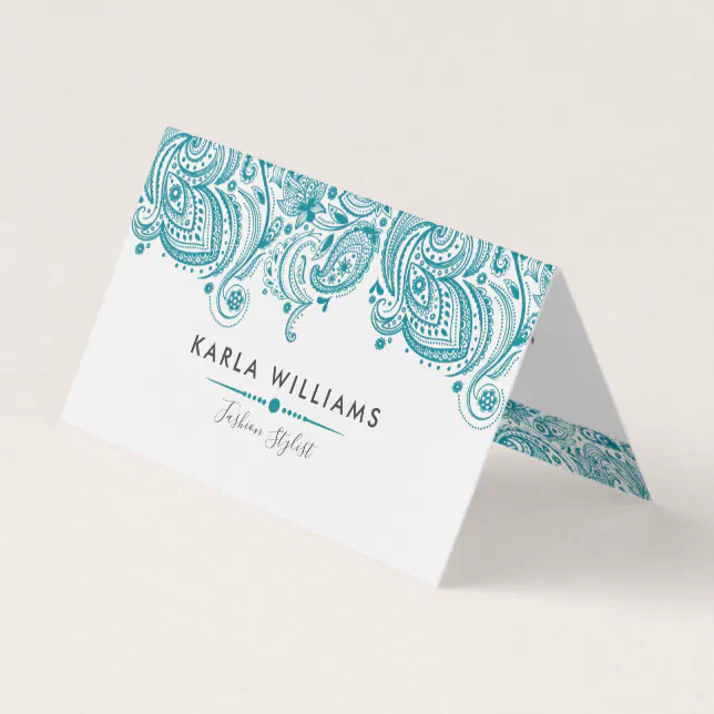 Turquoise-blue Elegant Paisley Lace Business Card | Zazzle