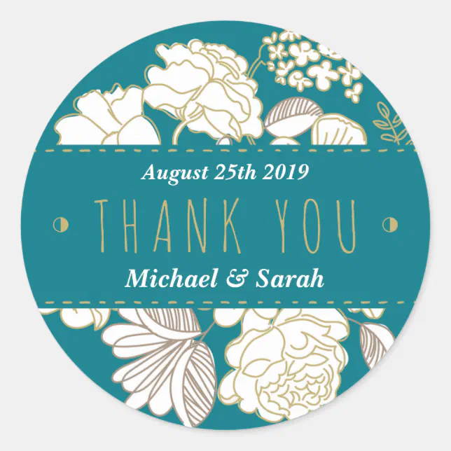 Turquoise Blue Flower Garden Wedding Favor Sticker | Zazzle