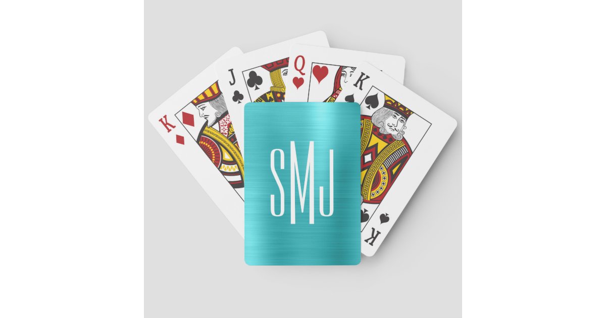 Turquoise Blue Foil Three Letter Monogram Poker Cards | Zazzle