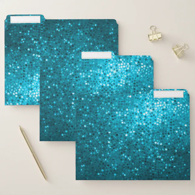 Turquoise-blue glitter and sparkles pattern file folder | Zazzle