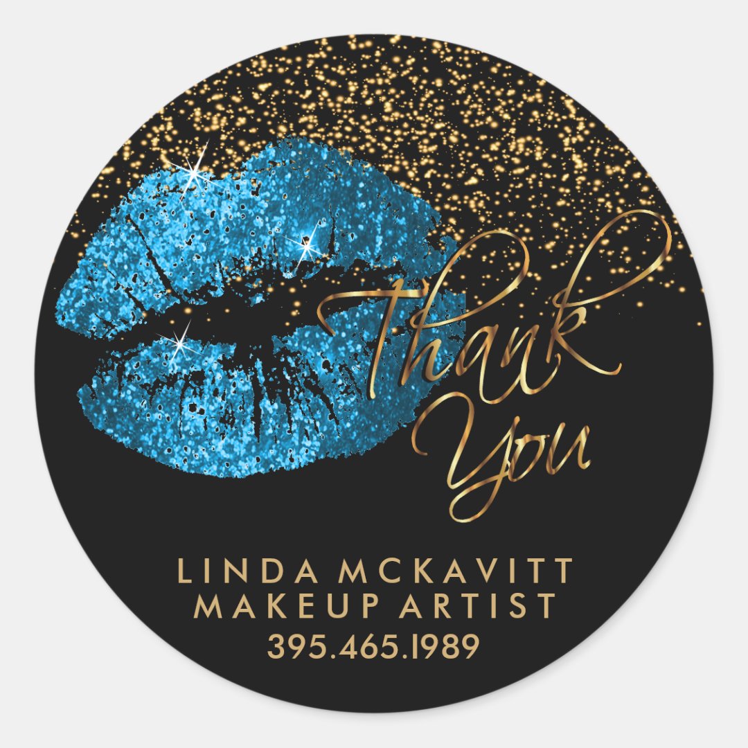 Turquoise Blue Glitter Lipstick - Thank You Classic Round Sticker | Zazzle