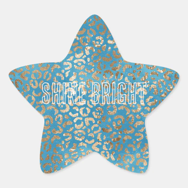 Turquoise Blue Gold Leopard print Star Sticker | Zazzle