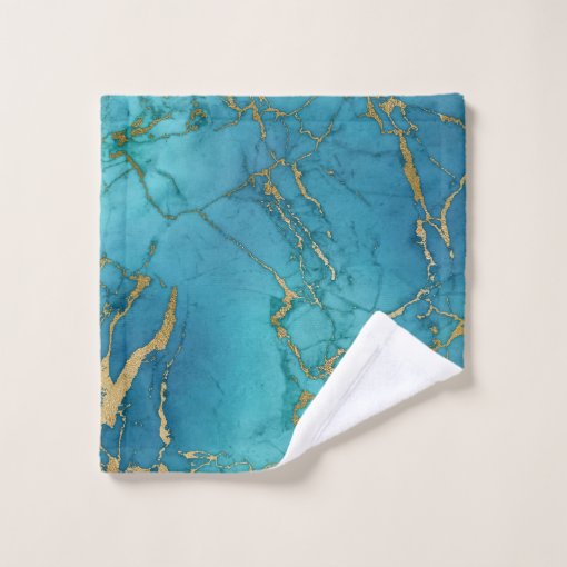 Turquoise Blue Gold Marble Stone Rock Metallic Bath Towel Set | Zazzle