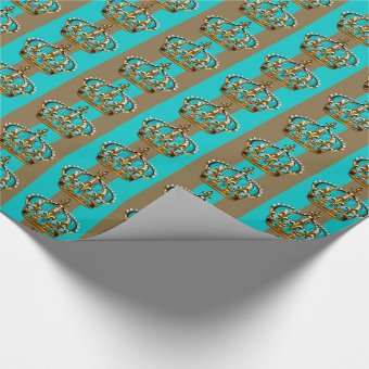 Turquoise Blue Gold Prince Crown Wrapping Paper | Zazzle