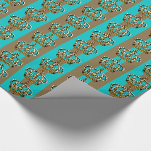 Turquoise Blue Gold Prince Crown Wrapping Paper | Zazzle