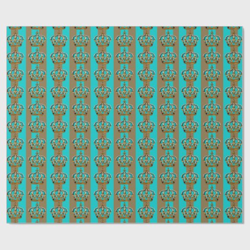 Turquoise Blue Gold Prince Crown Wrapping Paper | Zazzle