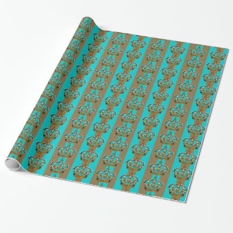 Turquoise Blue Gold Prince Crown Wrapping Paper | Zazzle