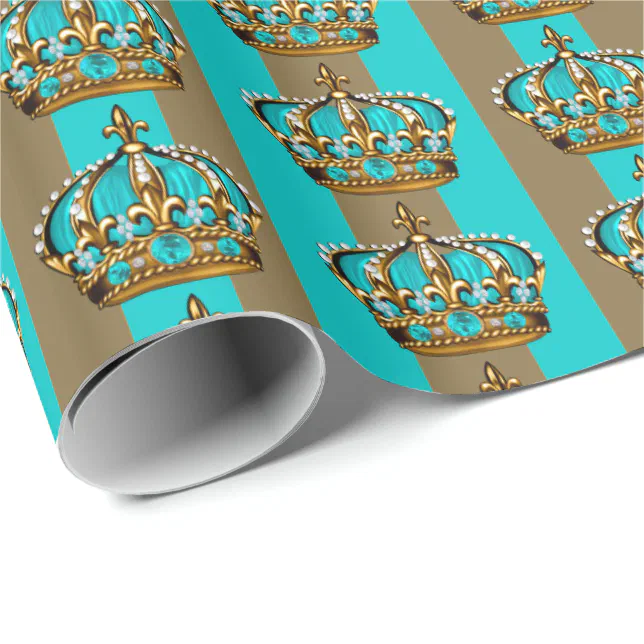Turquoise Blue Gold Prince Crown Wrapping Paper | Zazzle