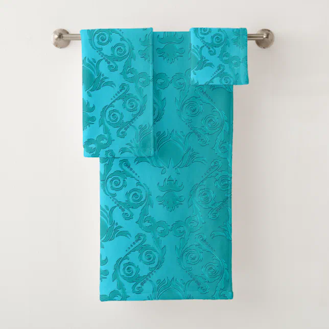 Turquoise Blue Green Floral Damask Towel Set | Zazzle