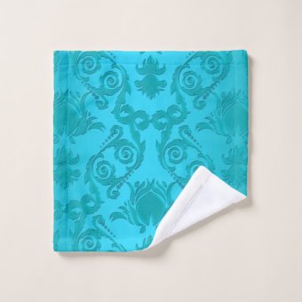 Turquoise Blue Green Floral Damask Towel Set | Zazzle