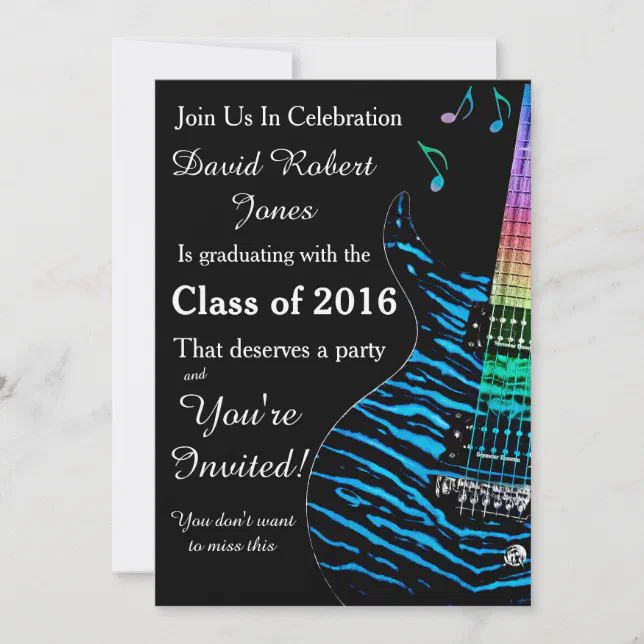 Turquoise Blue Guitar Graduation Invitation | Zazzle