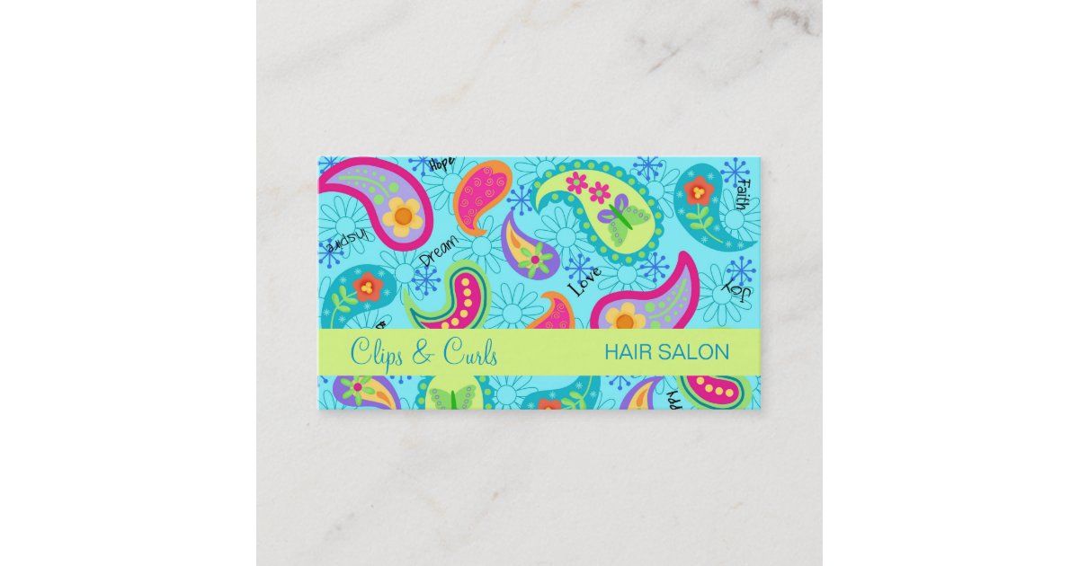 Turquoise Blue Lime Green Modern Paisley Pattern Business Card | Zazzle