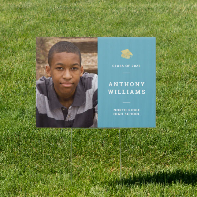 Turquoise Blue Modern Photo Graduation Yard Sign | Zazzle