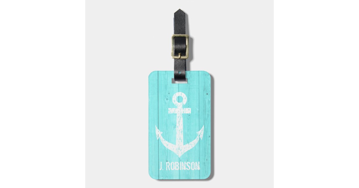 Turquoise blue nautical anchor travel luggage tag | Zazzle