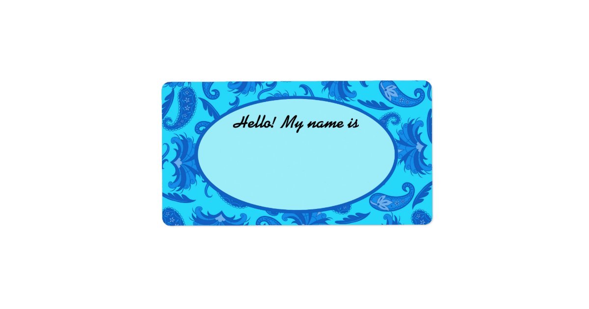 Turquoise & Blue Paisley Name Tag Label | Zazzle