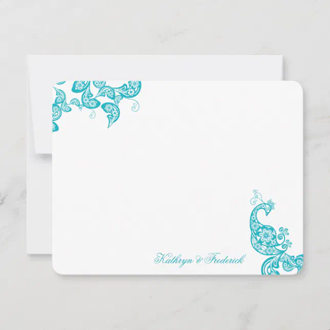 Turquoise Blue Paisley Peacock Thank You Card | Zazzle