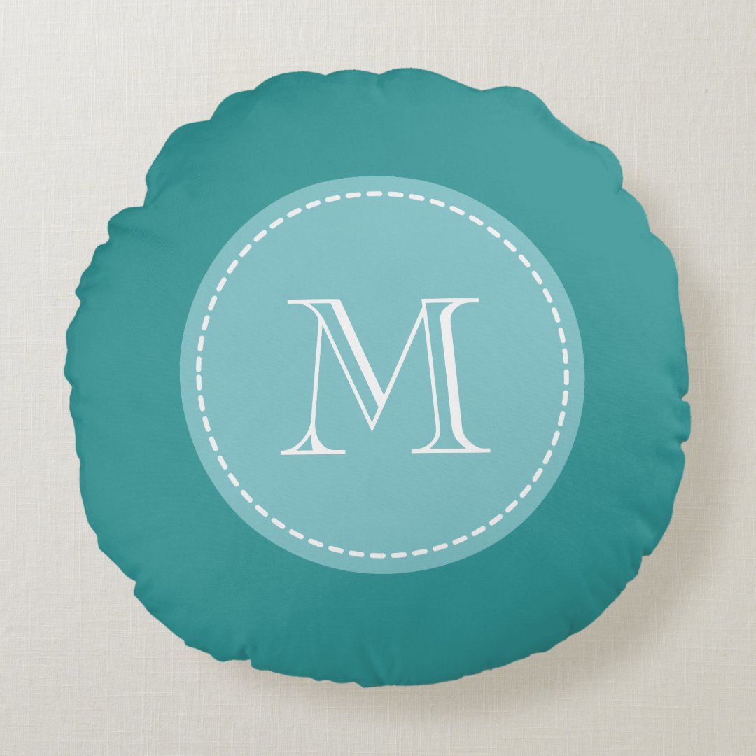 Turquoise blue personalized monogram round pillow | Zazzle