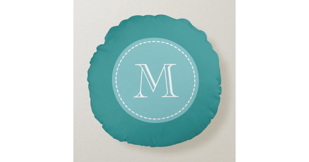 Turquoise blue personalized monogram round pillow | Zazzle