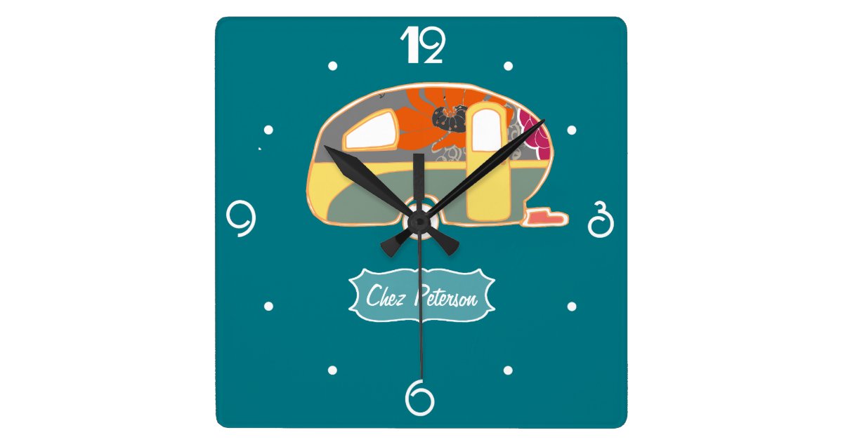 Turquoise Blue Retro Vintage Caravan Design Square Wall Clock | Zazzle.com