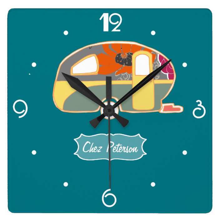 Turquoise Blue Retro Vintage Caravan Design Square Wall Clock | Zazzle.com