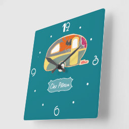 Turquoise Blue Retro Vintage Caravan Design Square Wall Clock | Zazzle