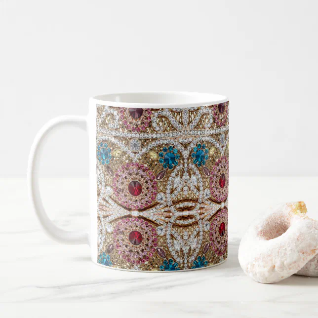 turquoise blue silver gold burgundy pink bohemian coffee mug | Zazzle