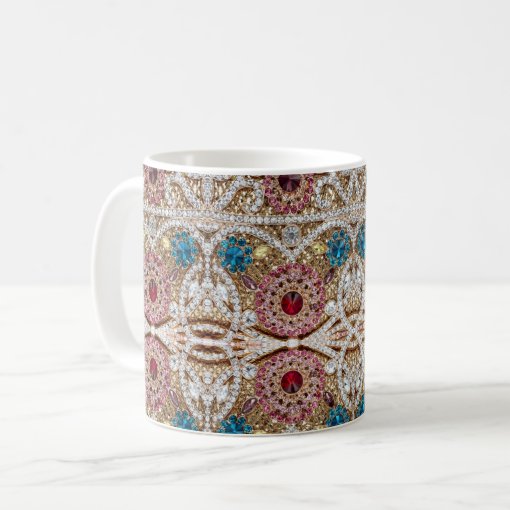 turquoise blue silver gold burgundy pink bohemian coffee mug | Zazzle