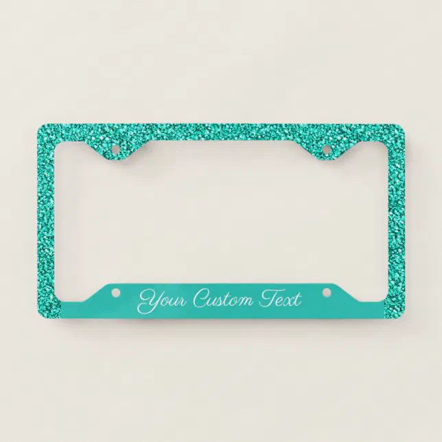 Turquoise Blue Sparkle Glitter Girly Custom License Plate Frame | Zazzle