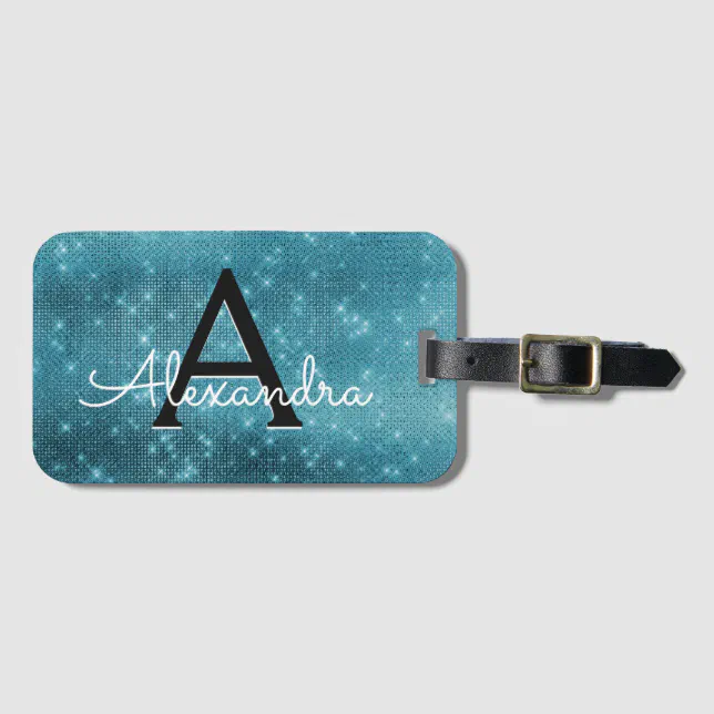 Turquoise Blue Sparkle Twinkle Sparkle Monogram Luggage Tag | Zazzle