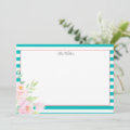 Turquoise Blush Peonies Stationery Note Card | Zazzle