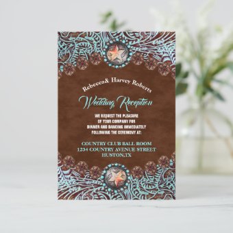 turquoise brown country western wedding reception invitation | Zazzle