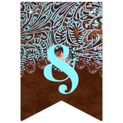 turquoise brown cowboy country western wedding bunting flags | Zazzle