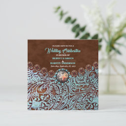 turquoise brown cowboy country western wedding invitation | Zazzle