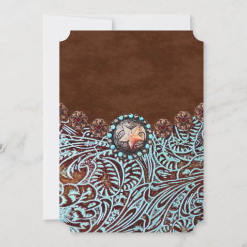 turquoise brown cowboy western bridal shower invitation | Zazzle