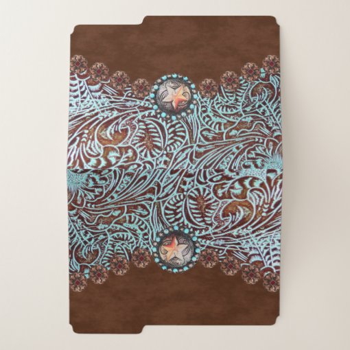 turquoise brown leather cowboy country western file folder | Zazzle