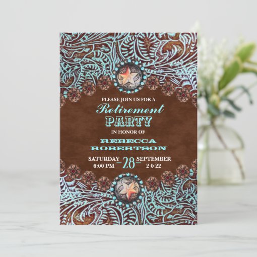 turquoise brown western country Retirement Party Invitation | Zazzle