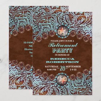 turquoise brown western country Retirement Party Invitation | Zazzle