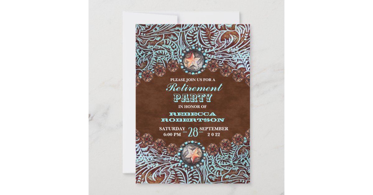 turquoise brown western country Retirement Party Invitation | Zazzle