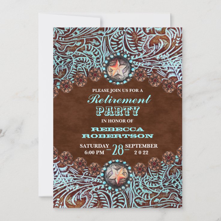 turquoise brown western country Retirement Party Invitation | Zazzle