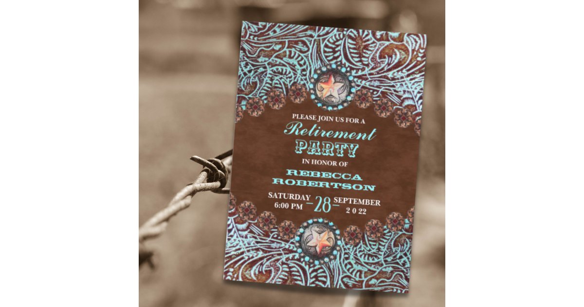 turquoise brown western country Retirement Party Invitation | Zazzle
