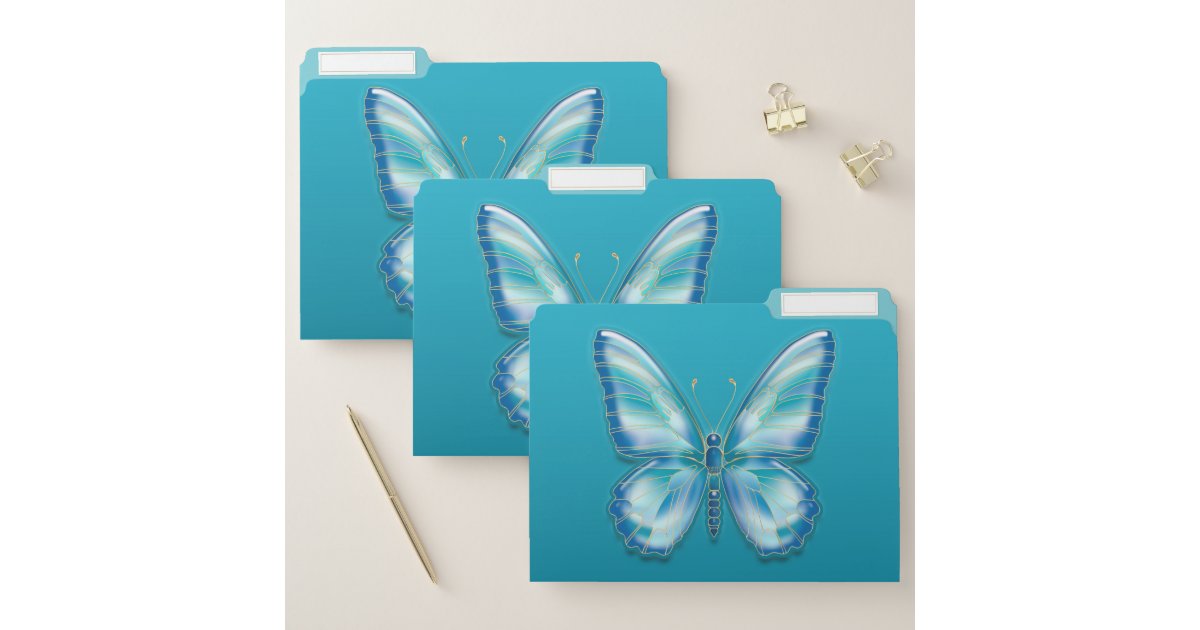 Turquoise butterfly file folder | Zazzle