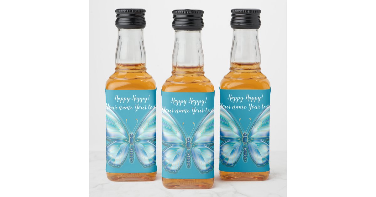 Turquoise Butterfly Liquor Bottle Label | Zazzle