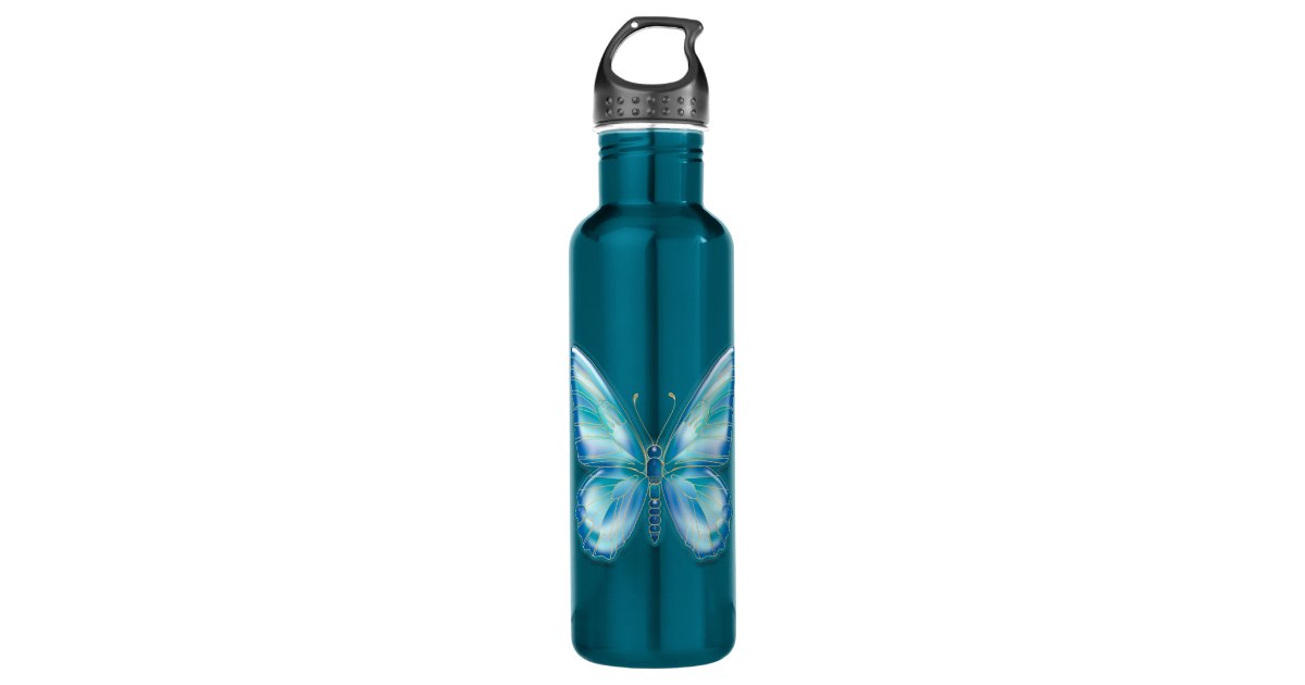 Turquoise butterfly stainless steel water bottle | Zazzle